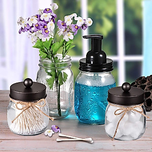 SheeChung Small Mason Jars for Qtips, Bathroom Apothecary Jars with Lids, Bathroom Organizers and Storage, Qtip Holders Set, Bathroom Decor for Q-tips, Cottons, Floss, Balls, Cotton Swabs-Bronze