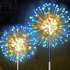 2 Pack Solar Garden Lights, Solar Firework Lights, Dengduoduo Solar Lights Outdoor Waterproof with 2 Lighting Modes, Landscape Light for Walkway, Garden, Patio, Yard, Flowerbed, Parties (Colorful)