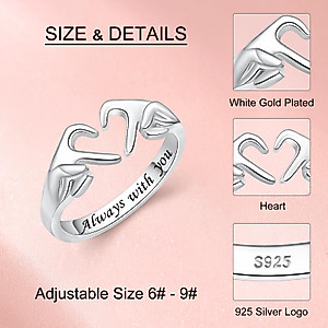 925 Sterling Silver Heart Claddagh Rings for Women Teen Girls, Adjustable White Gold Plated Ring Friendship Promise Love Heart Jewelry Rings Mothers Day Valentines Holiday Gifts for Women Friends,