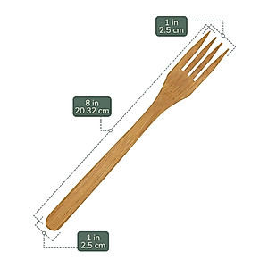 BambooMN Premium Solid Bamboo Dinner Fork 8" - All Natural Reusable Dinnerware - 10 pcs