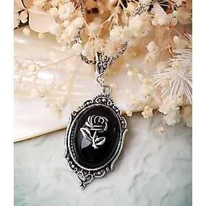 Sacina Gothic Celtic Rose Necklace, Stainless Steel Rose Pendant, Halloween Goth Celtic Jewelry Gift for Women (Black Victorian Rose)