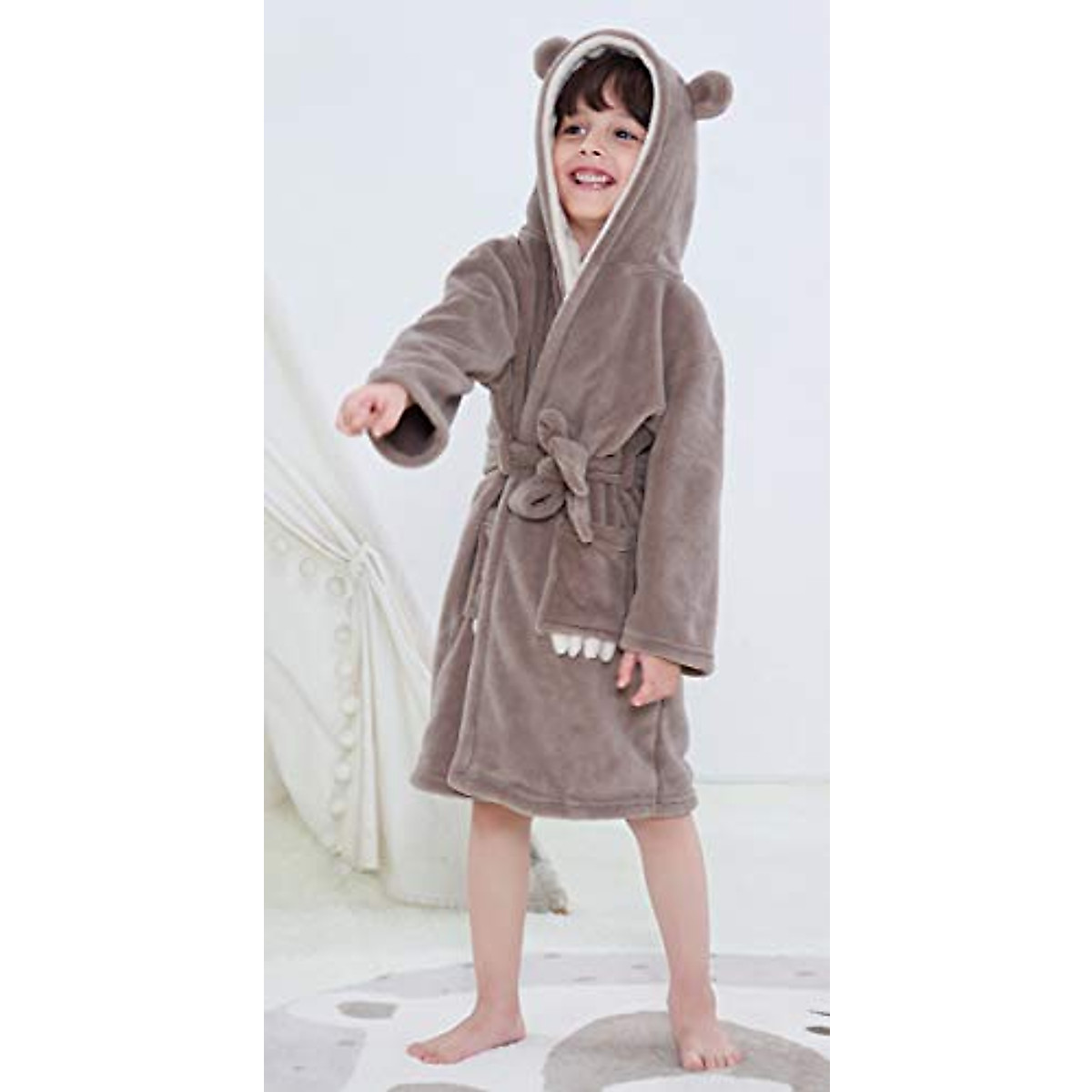 Baby Unisex Plush Animal Hooded Robe for Toddler Multicolored Sleepwear,Bear 3T