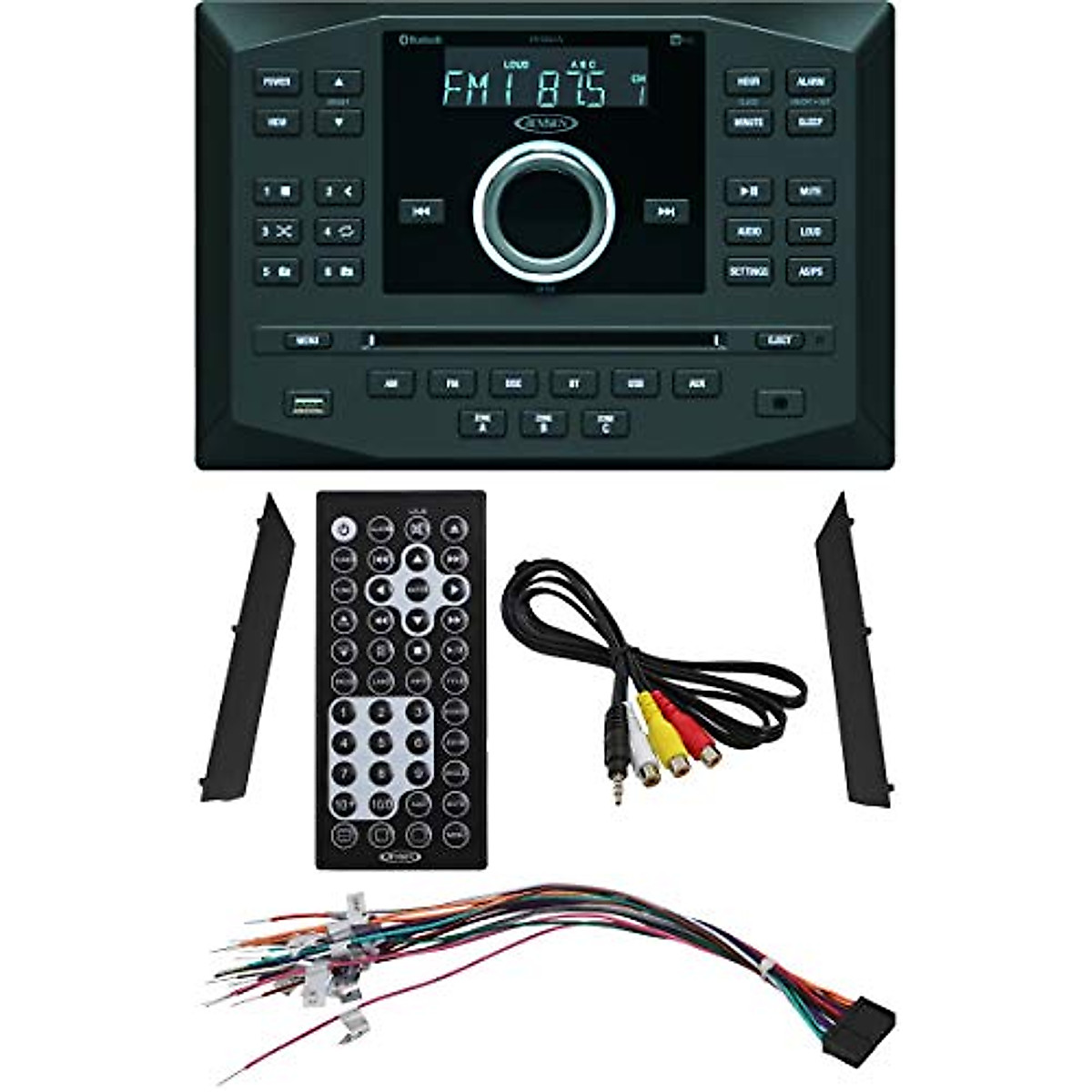 Jensen JWM62A AM|FM|DVD|CD|USB|AUX|App Ready Bluetooth Wallmount Stereo w/ App Control, 3-Speaker Zones / 8 Speaker Output 8X 6 Watt, Receives Bluetooth Audio (A2DP) & Controls (AVRCP) from Devices