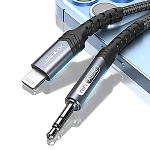 JSAUX AUX Cord for iPhone 3.3Ft [Apple MFi Certified] 3.5mm Aux Cable for Car Compatible with iPhone 14 13 12 11 XS XR X 8 7 6 iPad iPod for Car Home Stereo, Speaker, Headphone-Grey