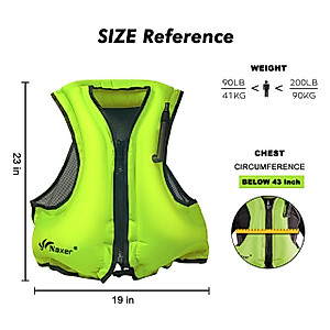 NAXER Inflatable Buoyancy Jackets Vests for Adults Kayak Kayaking Suit 90-200 lbs Easy Snorkeling Swimming Boating Paddleboarding Water Sports