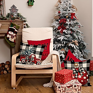 AACORS Christmas Pillow Covers 18 x 18 Inch Set of 4, Buffalo Polka Dots Bowknot Snow Tree Merry Xmas Decorations Holiday Farmhouse Winter Throw Pillow Cases Decor for Sofa Couch AA272-18