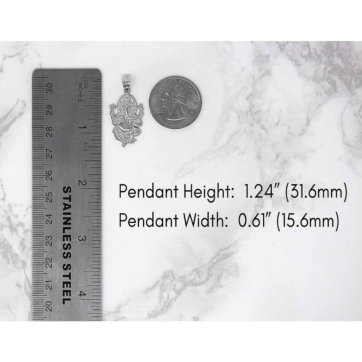 CaliRoseJewelry Sterling Silver Hindu Lord Ganesh Ganesha Elephant Hindu God of Fortune Charm Pendant Necklace, 16"