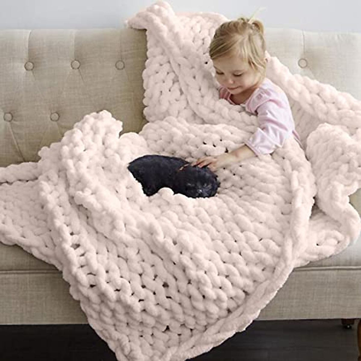 Chunky Knit Blanket, Super Luxurious - Soft and Comfortable Chunky Knit Blanket Throw, Cable Knit Throw Blanket for Sofa, Bed, Chair, Machine Washable Big Blanket