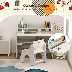 hoopyosms Kids Drawing Table and Chair Set with Erasable Tabletop & Watercolor Pens Toddler Furniture with Storage Shelf for Art, Reading & Play for Boys & Girls, Grey