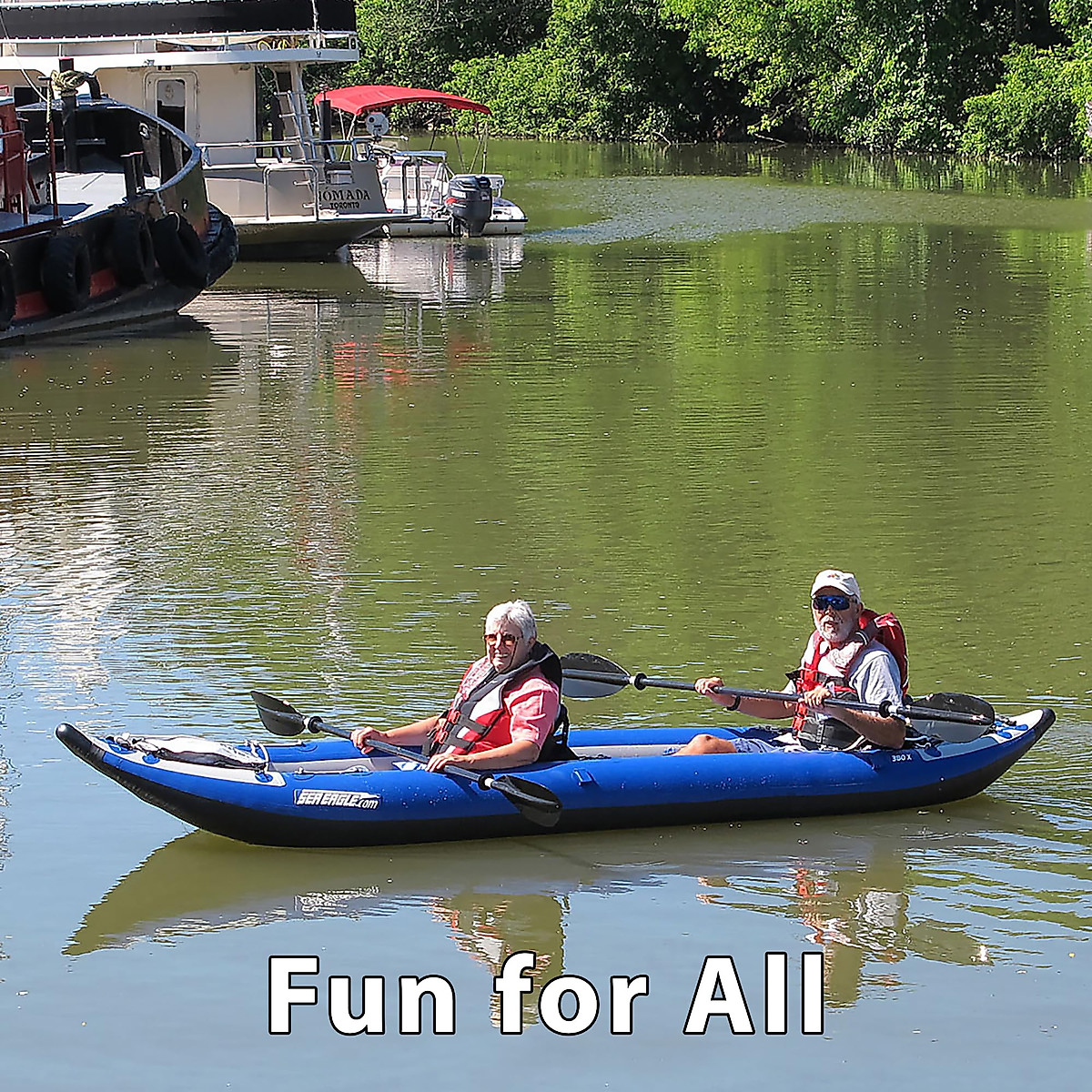 Sea Eagle 380X 12'6" Explorer Inflatable Kayak- Fishing, Touring, Camping, Exploring &White watering-Self Bailing, Removable Skeg, Drop Stitch Floor (Solo QuikRow)