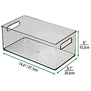 mDesign Deep Plastic Kitchen Storage Organizer Container Bin for Pantry, Cabinet, Cupboard, Shelves, Fridge, or Freezer - Holds Dry Goods, Sauces, Condiments, Drinks, Ligne Collection, Smoke Gray