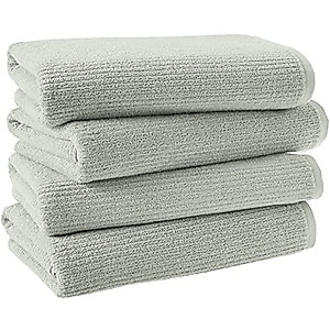 Amazon Aware 100% Organic Cotton Ribbed Bath Towels - Bath Towels, 4-Pack, Sage Green