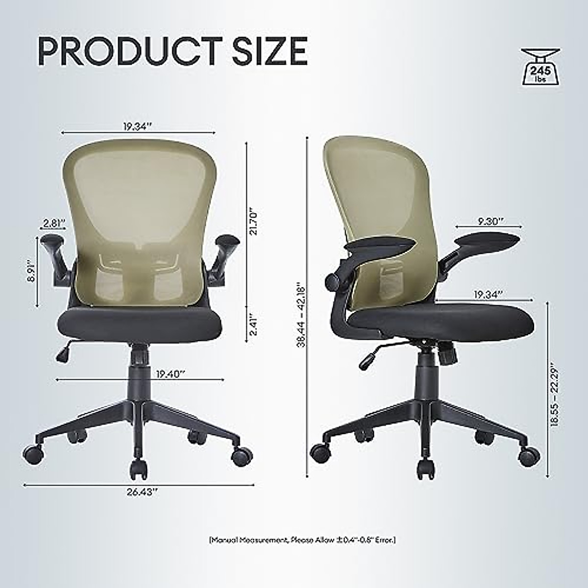 Office Chair, Breathable Mesh Desk Chair, Comfortable Ergonomic Computer Chair with Thick Cushion, Adjustable Lumbar Support and 90° Flip Up Armrest (Yellow)
