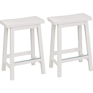 Amazon Basics Solid Wood Saddle-Seat Counter Height Kitchen Island Barstool, 24-Inch Height, White - Set of 2
