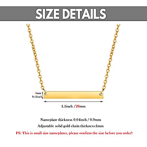 MRENITE 10k 14k 18k Solid Yellow Gold Personalized Horizontal Bar Necklace – Engravable Blessings Letters Nameplate Bar Pendant - Custom Any Name Gift for Women (Slim Bar)