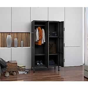 BYNSOE Metal Locker Storage Cabinet, 55.11” Employees Locker Wardrobe Industrial Steel Storage Cabinet with Hanging Rod Bar, Shelves and 4 Lockable Doors Vintage Locker for Home, School, Office, Gym