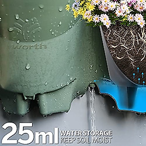 Worth Garden 36 Pockets Self Watering Vertical Planters Indoor Outdoor Living Wall Mounted - 9' Automatic Dripping Irrigation System Hose Kit Stackable Plastic Pot Herb Plants Home Balcony Decoration