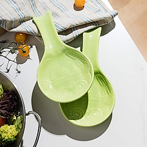 Sweejar Owl Ceramic Spoon Rest Set, Large Spoon Holder for Kitchen, Drip Catcher for Ladle, Spatula, Tongs, Cooking Accessories, Set of 2 (Green)