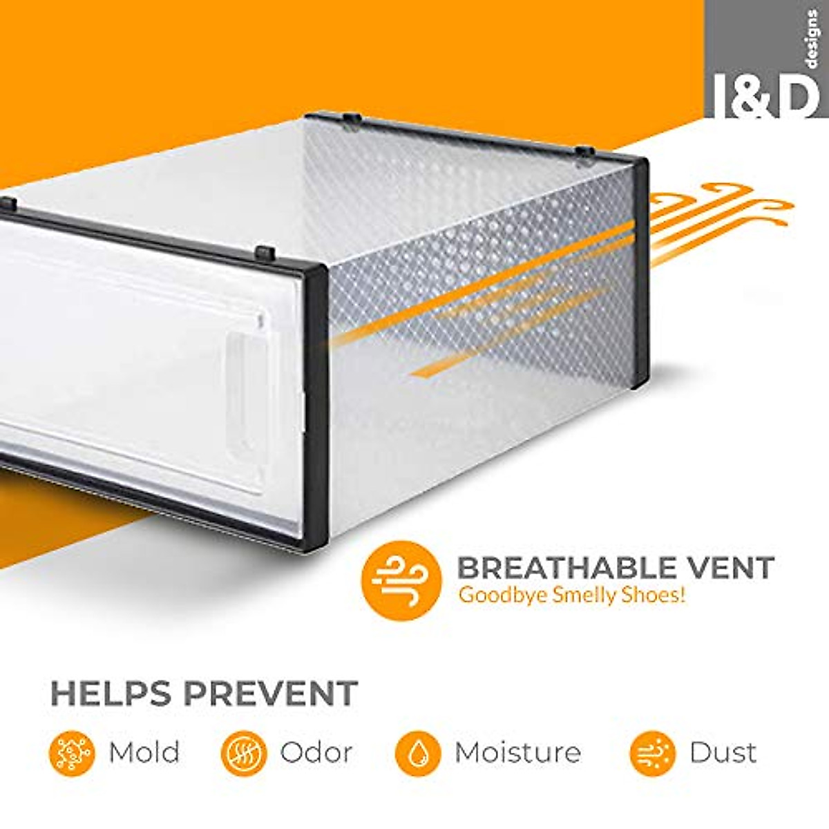 I&D DESIGNS STACBOX Shoe Organizer | Stackable Easy to Assemble for Closet | Protects Shoes | Clear Display | Declutters Spaces | Multipurpose Storage Container (SMALL Size 6 Pcs)