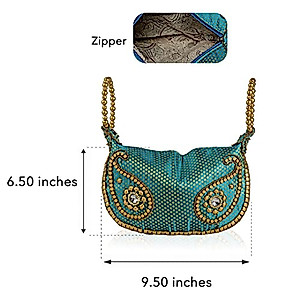 Shop LC Acrylic Gemstone Beige Blue Potli Bag Zipper Closure Pearl Studded Purses Summer Clutch Bag for Women