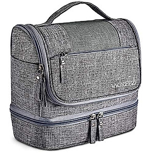 VAGREEZ Toiletry Bag, Upgraded Large Hanging Travel Toiletry Organizer Kit with Heavy-duty Zippers Waterproof Comestic Bag Dop Kit for Women Men (Grey)
