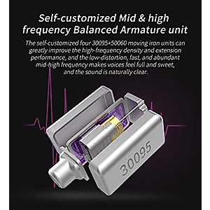 CCA C10 Hybrid in-Ear Earphones, 4BA+1DD HiFi Stereo Deep Bass Noise Isolating Sport IEM Wired Earbuds/Headphones, Stage/Studio in Ear Monitor with Detachable Cable 2Pin 0.75mm (with Mic, Purple)