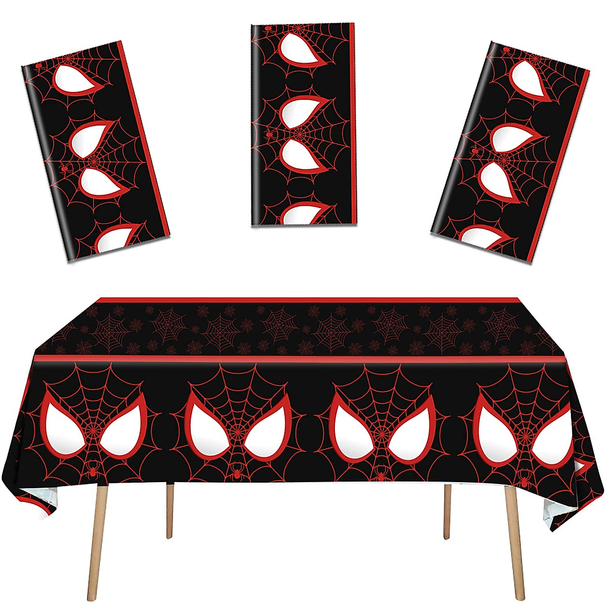 QICI 3PCS Black Spider Birthday Party Tablecloth 51.2 x 86.6 inch, Plastic Tablecloth Spider Party Table Cover for Kids Birthday Party Supplies Decorations