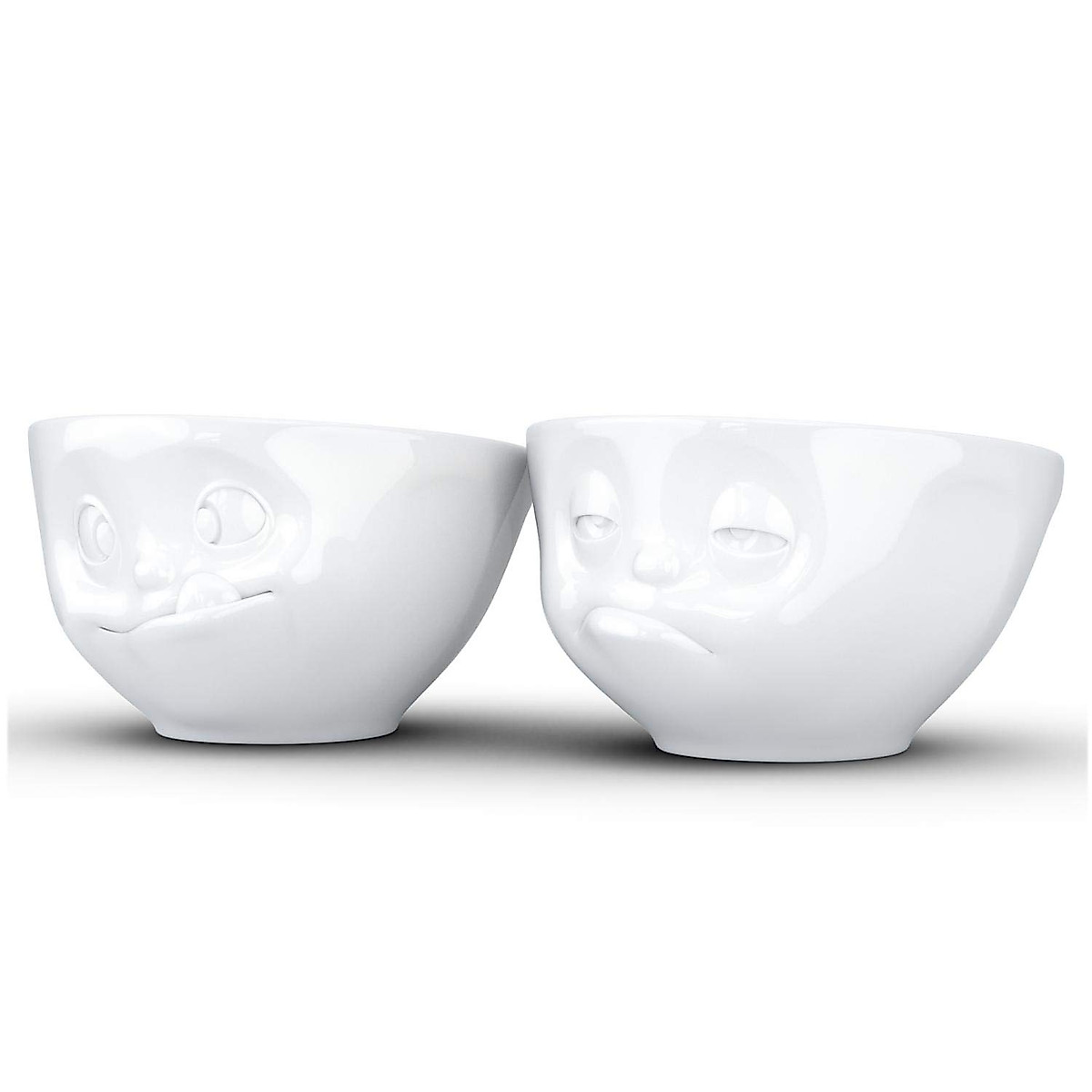 FIFTYEIGHT PRODUCTS TASSEN Medium Porcelain Bowl Set No. 3, Tasty & Snoozy Face, 6.5 oz. White (Set of 2 Bowls)