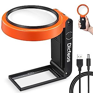 Dicfeos 30X 40X Magnifying Glass with Light and Stand, Folding Design 18 LED Illuminated Magnifying Glass for Close Work, Handheld Large Magnifying Glasses for Reading, Powered by Battery or USB