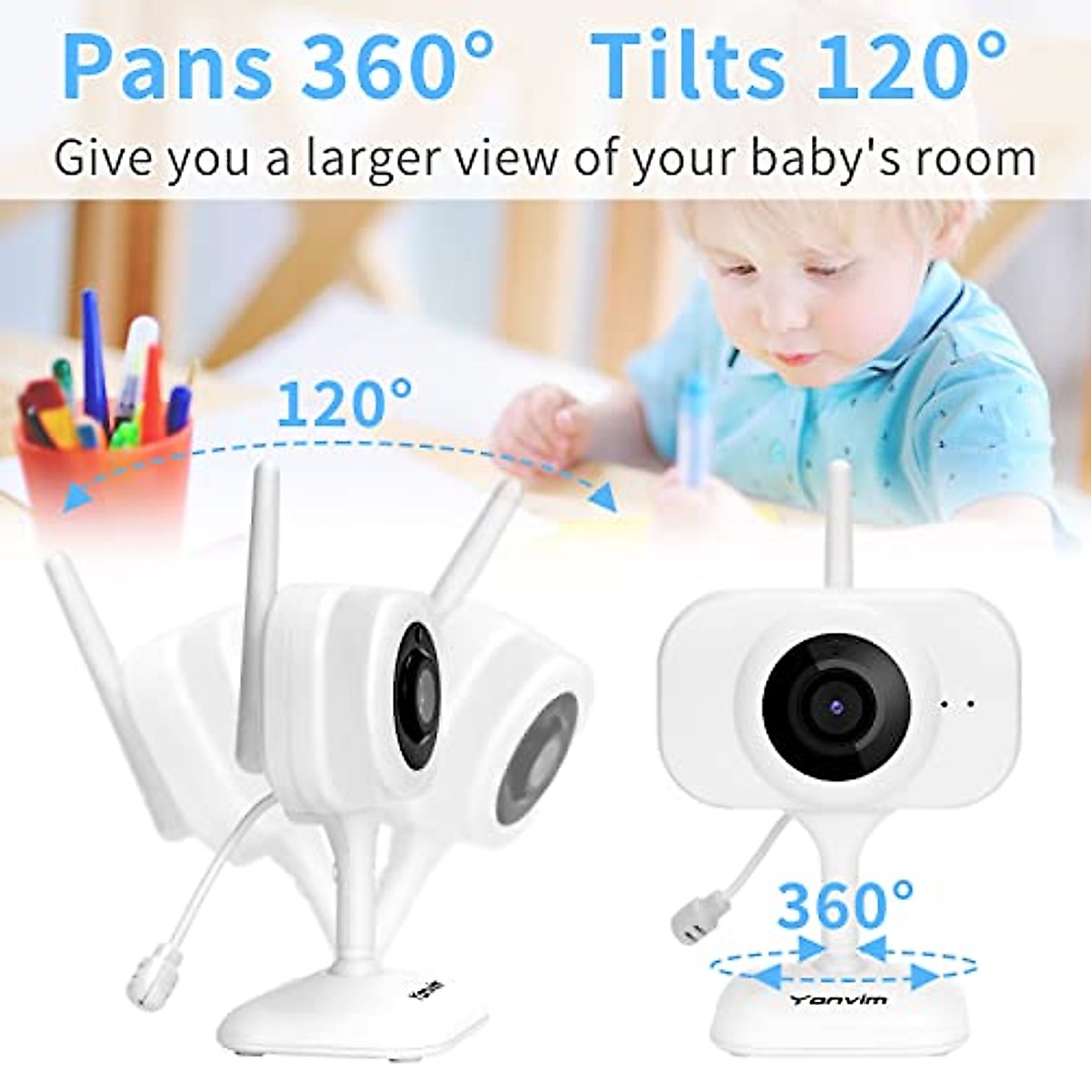Yonvim Baby Monitor, 4.3" Color LCD Video Baby Monitor with Camera and Audio, No WiFi Needed, Night Vision, Long Range, Two-Way Talk, Temperature Sense, 4X Zoom, Feeding Reminder, 5 Lullabies