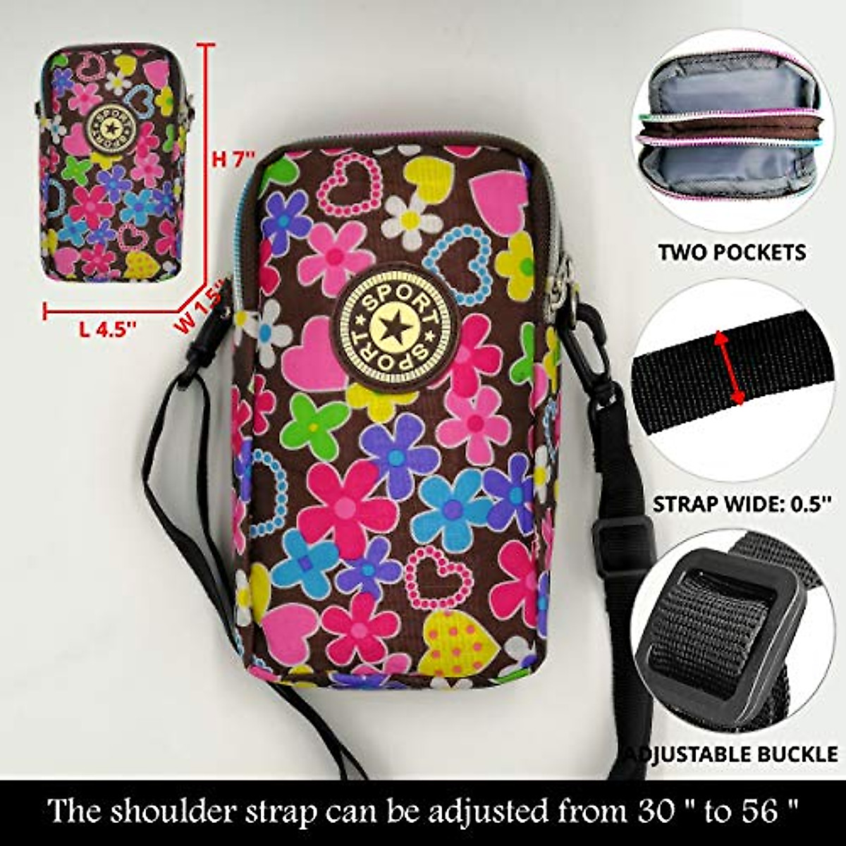 Running Walking Armband Bag for Women - Small Cross Body Cellphone Purse Pouch Wallet Holder for iPhone 6 6S 7 8 Plus X XR XS 11 12 13 Pro Max Android Samsung HuaWei Yoga Biking/Little Flowers