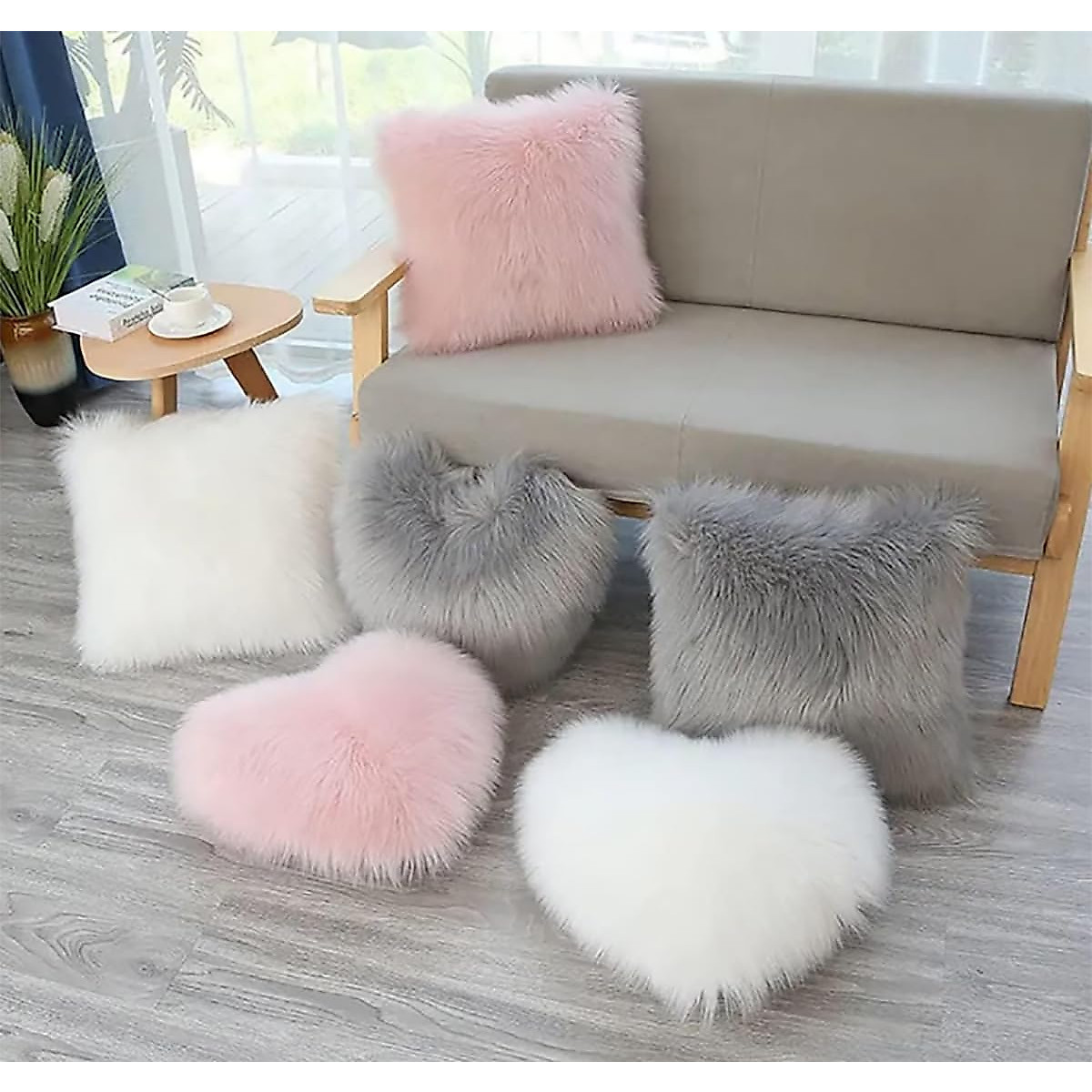YUCHE Love Throw Pillow Heart Shaped Long Plush Pink Imitation Wool Living Room Sofa Girl Gift Cute Cushion Headrest (11.81 inch X 15.74 inch, Light Pink)