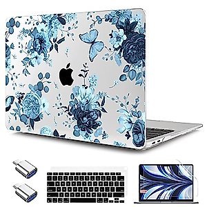 CAMPLALA for MacBook Air 13 inch Case 2021-2018 Release Model A2337 M1 A2179 A1932 - Hard Shell Case & Keyboard Cover & Screen Protector & OTG Adapter Suitable MacBook Air 13", Ink Flowers