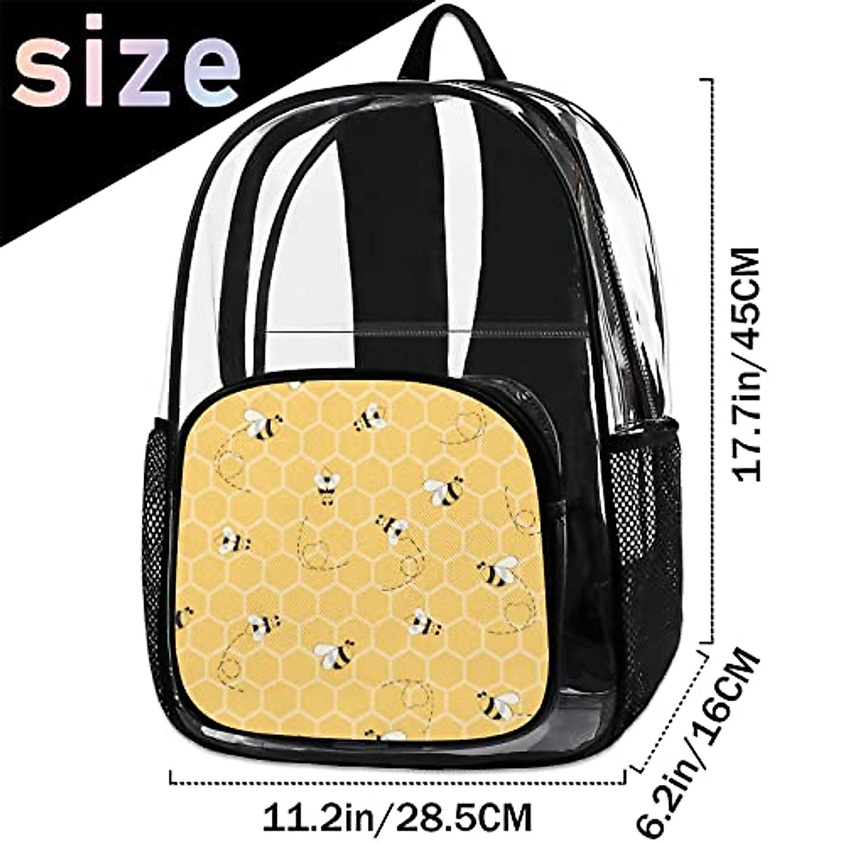 Heavy Duty Clear Backpack Stadium Approved, Honey Bees Bumblebees PVC Transparent Backpack See Through Large Bookbag for Work School Travel College