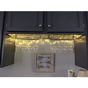 RedDreamer 14-Inch Black Wine Glass Rack, Under Cabinet Wine Glass Holder Stainless Steel Stemware Rack - Hanging Stemware Holder for Cabinet Kitchen Bar, Set of 2