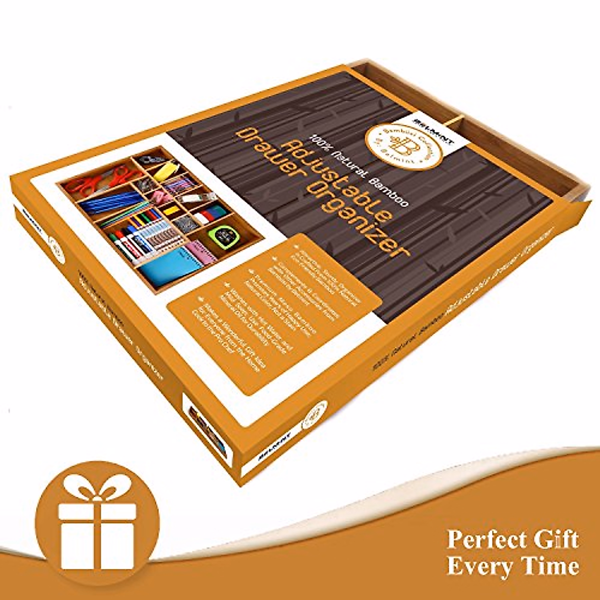 Bambüsi Bamboo Drawer Organizer Tray Adjustable Drawer Organizer with Removable Dividers