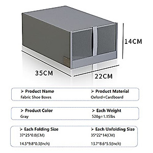 Yagizaai Bayou Fabric Shoe Box, 4 PCS Collapsible Stackable Breathable shoe storage organizer boxes with Clear Window and Handle, Upgraded Shoe Bin & Holder for Up to Size 10