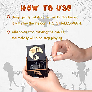 Keast WoodenNightmare Before Christmas Hand Crank Musical Box, Carving Music Box Jack for Boys Girls