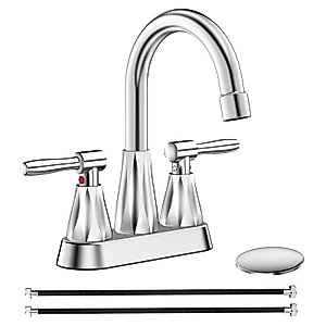Bathroom Faucets for Sink 3 Hole,Bathroom Sink Faucet,Faucet for Bathroom Sink,4 inch 2 Handle Bathroom Faucets with Pop-up Drain and 2 Supply Hoses for Bathroom Sink Vanity RV (Brushed Nickel)