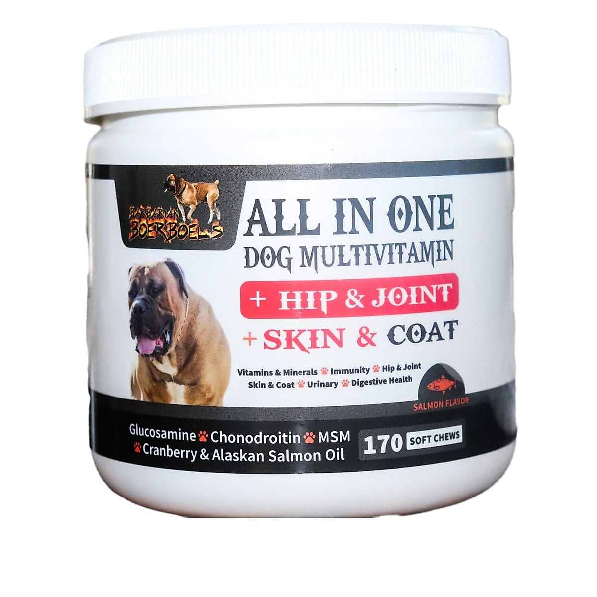 Barbarian Boerboels All in One Dog Multivitamin for Hip and Joint, Skin and Coat, 170 Count.