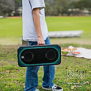 Altec Lansing Shockwave 200 Wireless Party Speaker 180W Bluetooth Speaker with a Long Lasting 12 Hour Battery, Multi LED Party Modes, Multiple bass Boost Modes, Party Sync, AM/FM Radio