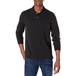 Amazon Essentials Men's Regular-Fit Long-Sleeve Pique Polo, Black, Large