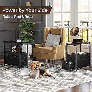 Rolanstar Computer Desk L Shaped 59'' with LED Lights and Power Outlets, Reversible L Shaped Gaming Desk Bundle End Table with Charging Station, Narrow Side Table with 2 Wooden Drawers