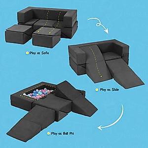 MOOZHEALTH Kids Small Play Couch, Modular Toddler Foam Sofa with Chenille Fabric Cover Children Convertible Soft Playset Climbing Building Blocks for Playroom Nursery Creative Boys & Girls (Gray)