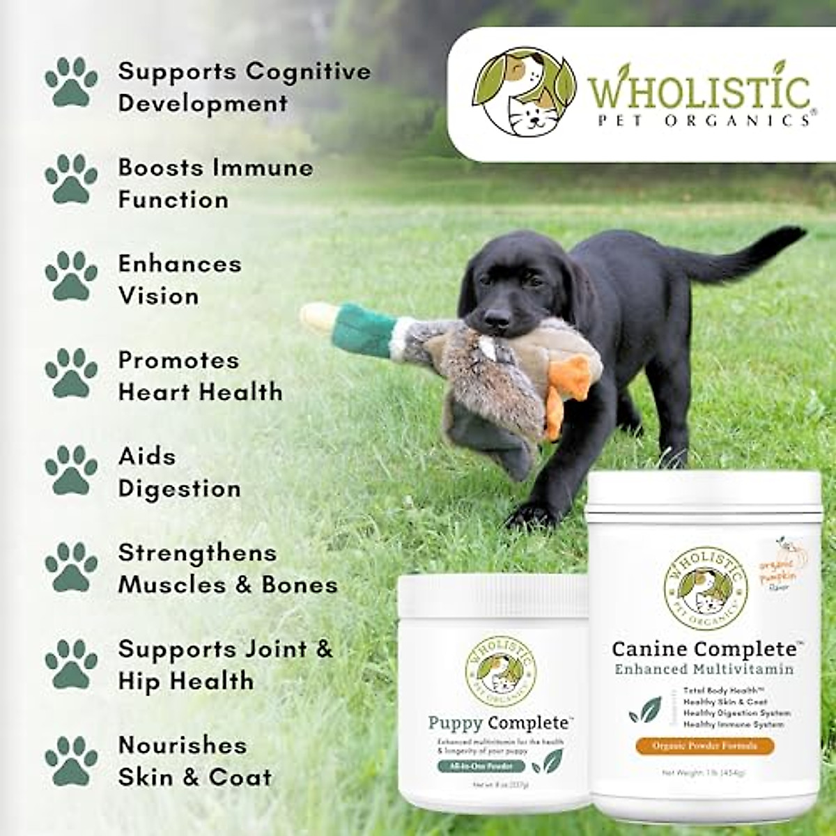 Wholistic Pet Organics Puppy Vitamins - 8 Oz - Coat Support Powder for Dogs, Dog Itching Skin Relief Powder, Skin and Coat Supplement with Omega 3