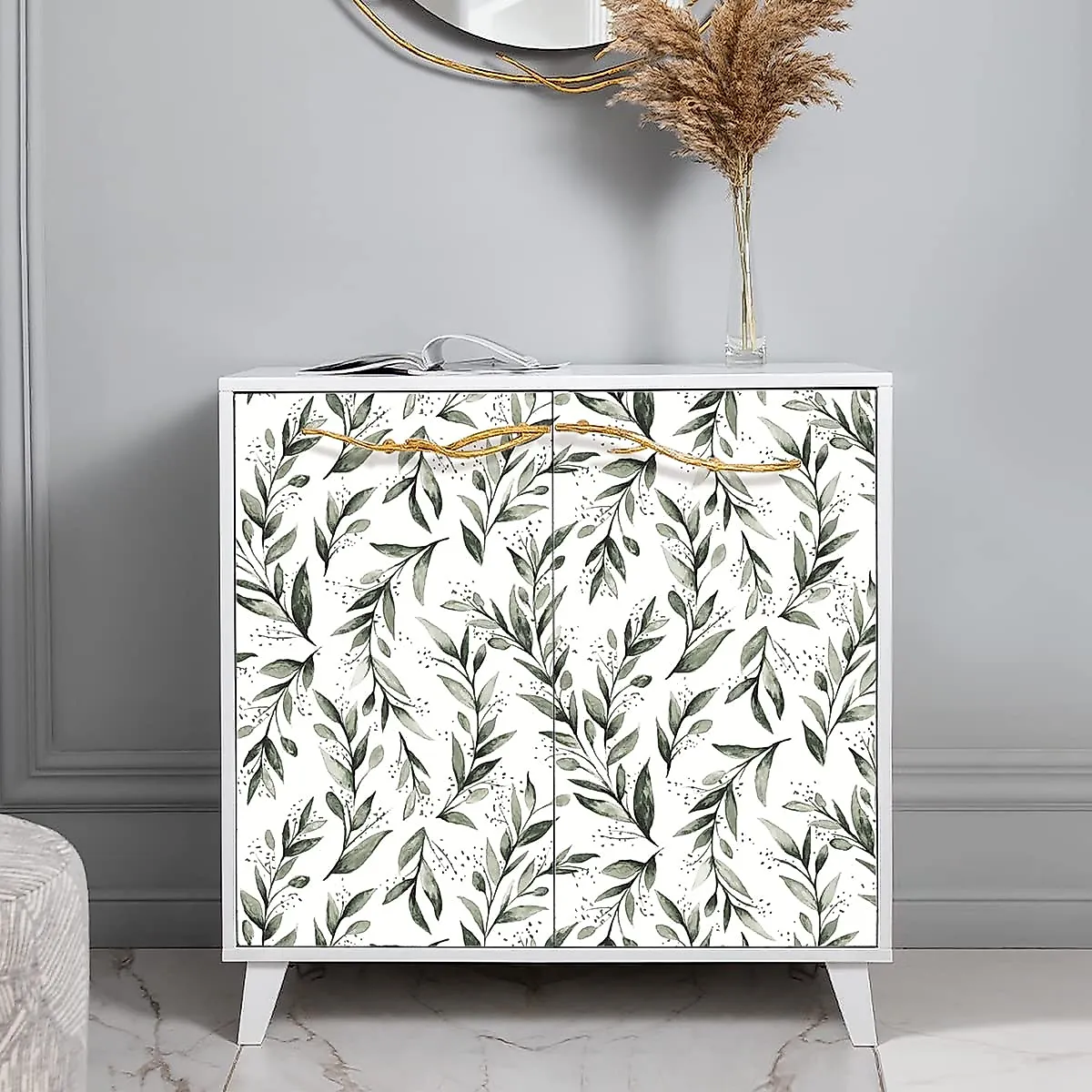 Erfoni Dark Green Leaf Wallpaper Peel and Stick Wallpaper Floral Contact Paper 17.7inch x 78.7inch Greenery Eucalyptus Wallpaper Peel and Stick Leaves Plant Self Adhesive Wall Paper Bathroom Vinyl