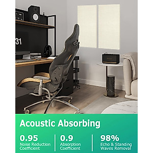 BUBOS Acoustic Panels,4 Pack 24''x12'' Fabric Wrapped Panel Soundproof Wall Panels,Self-adhesive Sound Absorbing Panels for Studios, Office, Home Theater,Beige