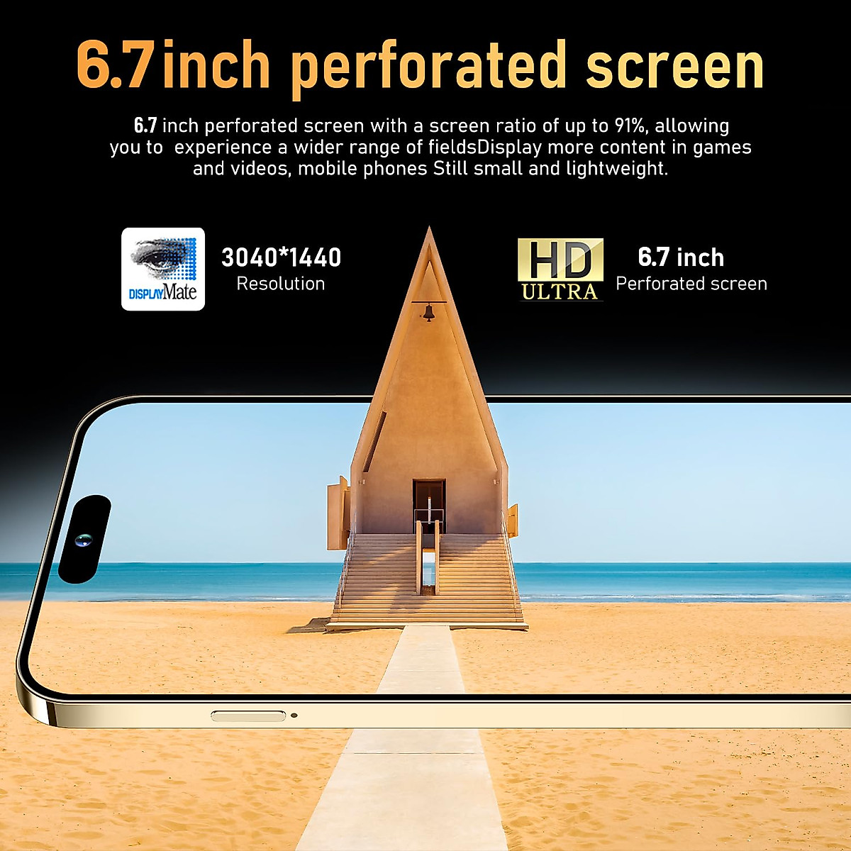 xixaomiro i14Pro 2023 Unlocked 5G Android Cell Phone 8GB + 512GB 1TB Expandable 6.7 "FHD 90Hz Display Screen 6800mAh Battery Mobile Phone 13 MP/48MP Camera Dual Sim Card (Golden)