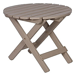 Classic Design Adirondack Round Folding Patio Table with Slated Top & Genuine Cedar Wood Construction | Stone Gray Color Weatherproof Finish Best for Indoor Outdoor Use | Water & Rust Resistant
