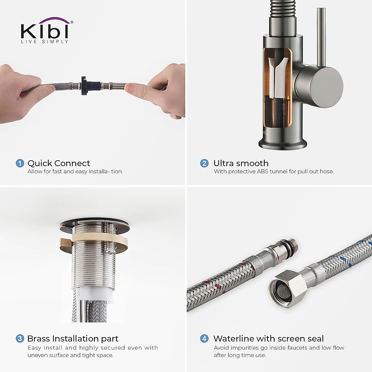 KIBI Aurora Single Handle Spring Pull Down Faucet for Kitchen Sink | Solid Brass High Arc Faucet Spout | Kitchen Faucet with Pull Down Sprayer (Titanium) (KKF2003) (Soap Dispenser included)